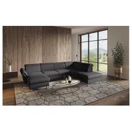 Wohnlandschaft Home Affaire "Calypso U-Form" Sofas Gr. B/H/T: 334 cm x 85 cm x 227 cm, Luxus-Microfaser Lederoptik, Ottomane rechts, mit Kopfteilverstellung-mit Armteilverstellung-mit Bett-ohne Bettkasten-mit Relax motorisch-mit Stauraum, grau (anthrazit) wahlweise mit motorischer Relaxfunktion