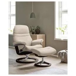 Relaxsessel stressless "Sunrise" Sessel Gr. ROHLEDER Stoff Q2 FARON, Relaxfunktion-Drehfunktion-PlusTMSystem-Gleitsystem-BalanceAdaptTM, B/H/T: 92cm x 105cm x 80cm, beige (light q2 faron) mit Signature Base, Größe L, Gestell Braun