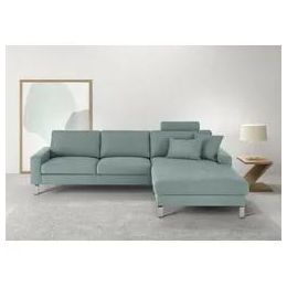 Ecksofa 3C Candy "Lecce, wahlweise PUR-Schaumstoff oder Tonnentaschenfederkern" Sofas Gr. B/H/T: 281 cm x 86 cm x 194 cm, Flachgewebe, Longchair rechts, Sitzaufbau PUR-Schaumstoff, grün (sage) Bett im 2,5-Sitzer, teilmotorische Schlaffunktion Longchair, L-Form