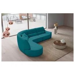 Ecksofa Egoitaliano "Puffy" Sofas Gr. B/H/T: 330cm x 88cm x 205cm, Luxus-Microfaser BLUSH, Ottomane links, Ohne Relaxfunktion, blau (teal) mit Ottomane, wahlweise und ohne elektrischer Relaxfunktion