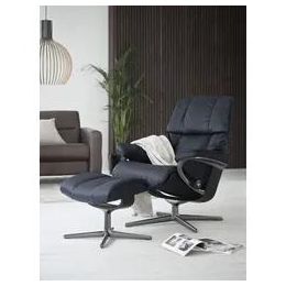 Relaxsessel stressless "Reno" Sessel Gr. Leder PALOMA, Cross Base Schwarz-S, Relaxfunktion-Drehfunktion-PlusTMSystem-Gleitsystem-BalanceAdaptTM, B/H/T: 79cm x 99cm x 75cm, blau (oxford paloma) mit Cross Base, Größe S, M & L, Holzakzent Schwarz