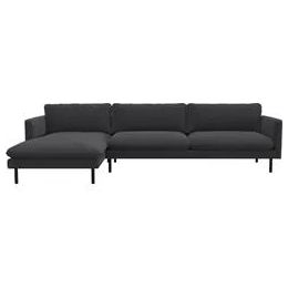 Ecksofa FLEXLUX "Bolzano" Sofas Gr. B/H/T: 294cm x 61cm x 165cm, Lederoptik, Chaiselongue links, schwarz (gorilla black) Sitzaufbau mit Kaltschaum & Stahl-Wellen, loose Sitz -& Rückenkissen