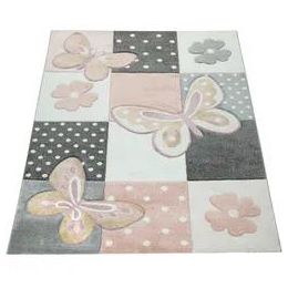 Kinderteppich Paco Home "Cosmo 220" Teppiche Gr. B: 240 cm 1 St., 12 mm, L: 340 cm, bunt (mehrfarbig) Kinder 3D-Design, Patchwork Muster, niedliches Motiv Schmetterlinge & Punkte