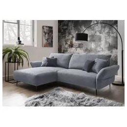 Ecksofa Inosign "Amarena L-Form" Sofas Gr. B/H/T: 286cm x 96cm x 178cm, Struktur, Recamiere links, Zierkissenfarbe 40 x 40cm: dunkelblau-Zierkissenfarbe 45 x 45cm: hellblau, blau (hellblau) inklusive Armlehnenverstellfunktion, 4x Zierkissen gratis