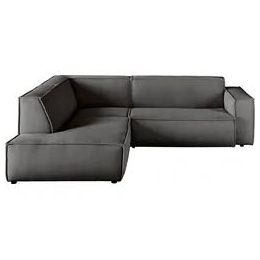 Ecksofa 3C Candy "Matteo L-Form" Sofas Gr. B/H/T: 254cm x 72cm x 224cm, Ottomane links, grau (dunkelgrau) mit auffälliger Kedernaht, Cord-Bezug, Lounge-Charakter