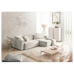 Ecksofa 3C Candy "Matteo L-Form" Sofas Gr. B/H/T: 276cm x 72cm x 168cm, Longchair rechts, silberfarben (silber) mit auffälliger Kedernaht, Feincord-Bezug, Lounge-Charakter