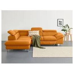 Ecksofa COTTA "Driver L-Form" Sofas Gr. B/H/T: 268cm x 73cm x 214cm, NaturLEDER, Ottomane links, mit Kopfteilverstellung-mit Bettfunktion und Bettkasten, gelb (amber) mit Kopfteilverstellung, wahlweise Bettfunktion