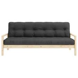 Schlafsofa KARUP DESIGN "KNOB" Sofas Gr. B/H/T: 205cm x 79cm x 95cm, gleichschenklig, Klar lackiert, grau (dunkelgrau) mit Futonmatratze, verschiedene Farben, FSC-zertifiziert, Kiefer