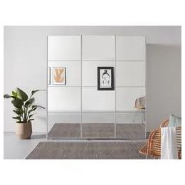 Schwebetürenschrank Rauch "Oteli" Schränke Gr. B/H/T: 203 cm x 229 cm x 62 cm, 3 St., grau (seidengrau) mit Spiegelfront, inkl. Wäscheeinteilung 3 Innenschubladen