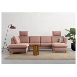 Wohnlandschaft Home Affaire "Trelleborg U-Form" Sofas Gr. B/H/T: 307 cm x 86 cm x 213 cm, Feincord, Ottomane links, mit Bettfunktion-mit Stauraum, rosa (altrosa) wahlweise mit Bettfunktion und Bettkasten, inkl. Federkern-Polsterung