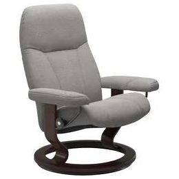 Relaxsessel stressless "Consul" Sessel Gr. Struktur fein JASMINE, Classic Base Braun, PlusTMSystem-Gleitsystem-Relaxfunktion-Drehfunktion-Kopfstützenverstellung-Rückteilverstellung, B/H/T: 72 cm x 94 cm x 70 cm, grau (grey jasmine) mit Classic Base, Größe S, Gestell Braun