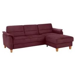 Ecksofa Home Affaire "Palmera L-Form" Sofas Gr. B/H/T: 244 cm x 89 cm x 163 cm, Luxus-Microfaser, Recamiere rechts, mit Bettfunktion-mit Bettkasten, rot (bordeaux) Federkern, wahlweise mit Bettfunktion und mitohne Bettkasten