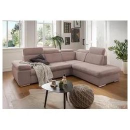 Ecksofa Inosign "Vasto L-Form" Sofas Gr. B/H/T: 283 cm x 102 cm x 228 cm, Cord, Ottomane rechts, rosa inkl. Bettfunktion und Bettkasten, Kopfteilfunktion