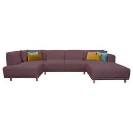 Wohnlandschaft Andas "Maroon U-Form" Sofas Gr. B/H/T: 358cm x 82cm x 192cm, Struktur fein, Ottomane links, lila (beere) in skandinavischem Design, mit losen Kissen