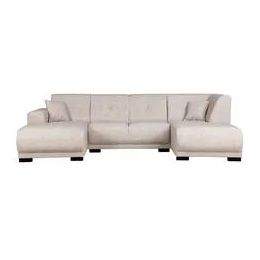 Wohnlandschaft Home Affaire "Langeland U-Form" Sofas Gr. B/H/T: 297cm x 85cm x 163cm, Samtoptik, Recamiere links, beige (creme) incl. 2 Zierkissen, Recamiere wahlweise links oder rechts