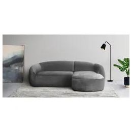 Ecksofa LeGer Home by Lena Gercke "Yani L-Form" Sofas Gr. B/H/T: 255cm x 81cm x 170cm, Samtoptik, Recamiere rechts, grau (dunkelgrau) organische Form, auch in Bouclé