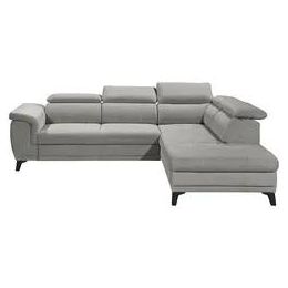 Ecksofa ED EXCITING DESIGN "Albany L-Form" Sofas Gr. B/H/T: 274cm x 80cm x 231cm, Microvelours, Ottomane rechts, inkl. Schlaffunktion und Bettkasten, grau frei stellbar, Bettfunktion und Bettkasten, inkl. Kopfteilverstellung