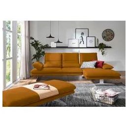 Ecksofa W.Schillig "broadway" Sofas Gr. B/H/T: 291cm x 94cm x 164cm, Stoff S37, Longchair rechts, mit Sitztiefenverstellung-ohne Kopfteilverstellung-ohne Seitenteilverstellung, gelb (brandy s37) Sitztiefenverstellung, Kopfteil- & Seitenteilverstellung, Breite 291cm