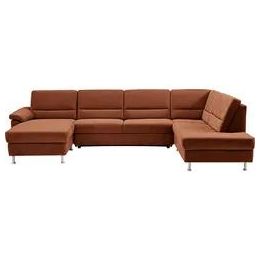 Wohnlandschaft CALIZZA INTERIORS "Onyx U-Form" Sofas Gr. B/H/T: 335cm x 90cm x 196cm, Flachgewebe, Recamiere links, mit Bettfunktion und Bettkasten, orange (terra) wahlweise mit Bettfunktion und Bettkasten