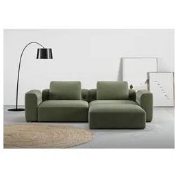 Ecksofa RAUM.ID "Cushid L-Form" Sofas Gr. B/H/T: 268cm x 62cm x 191cm, Cord, Longchair links, grün (oliv) Modulset, bestehend aus 3 Teilen