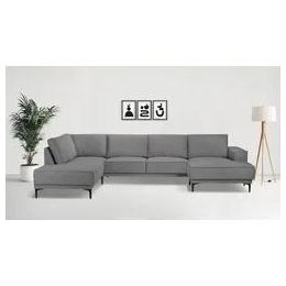 Wohnlandschaft Places of Style "Oland" Sofas Gr. B/H/T: 345 cm x 85 cm x 210 cm, Flachgewebe, Ottomane links, grau (grey) XXL, im zeitlosem Design und hochwertiger Verabeitung