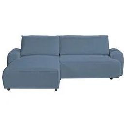 Ecksofa exxpo - SOFA FASHION "Gato, Designsofa mit hohem Sitzkomfort, L-Form" Sofas Gr. B/H/T: 270cm x 93cm x 179cm, Struktur weich, Recamiere links, mit Bettfunktion und Bettkasten, blau (denim) inklusive Bettfunktion und Bettkasten