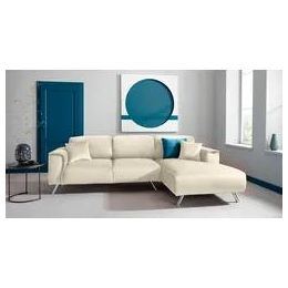 Ecksofa Inosign "Malaga L-Form" Sofas Gr. B/H/T: 276cm x 85cm x 169cm, Samtoptik, Recamiere rechts, beige Deckenoptik auf Recamiere und Armlehne