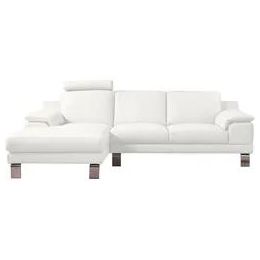 Ecksofa Egoitaliano "Shakira, Design und super Sitzkomfort auf hohem Niveau, tolle Details" Sofas Gr. B/H/T: 236 cm x 84 cm x 152 cm, Leder BULL, Recamiere links, weiß mit Recamiere, L-Form, edle Füße