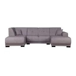 Wohnlandschaft Home Affaire "Langeland U-Form" Sofas Gr. B/H/T: 297cm x 85cm x 163cm, Samtoptik, Recamiere rechts, grau incl. 2 Zierkissen, Recamiere wahlweise links oder rechts