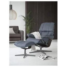 Relaxsessel stressless "Reno" Sessel Gr. Leder PALOMA, Cross Base Wenge-L, Relaxfunktion-Drehfunktion-PlusTMSystem-Gleitsystem-BalanceAdaptTM, B/H/T: 92cm x 100cm x 80cm, blau (sparrow blue paloma) mit Cross Base, Größe S, M & L, Holzakzent Wenge