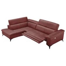 Ecksofa Egoitaliano "Martine" Sofas Gr. B/H/T: 272cm x 96cm x 203cm, Leder BULL, Ottomane links, mit elektrischer Relaxfunktion-mit manueller Kopfteilverstellung, rot (kirschrot) mit Ottomane, elektrischer Relaxfunktion und Kopfteilverstellung