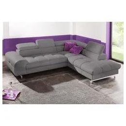 Ecksofa COTTA "Chef L-Form" Sofas Gr. B/H/T: 257cm x 72cm x 206cm, Kunstleder SOFTLUX, Ottomane rechts, mit Kopfteilverstellung-ohne Bettfunktion, grau mit Kopfteilverstellung, wahlweise Bettfunktion