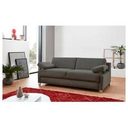 Schlafsofa Bali "Viola" Sofas Gr. 160cm x 200cm, Gelschaummatratze, 7-Zonen-Kaltschaummatratze mit Gelformauflage-Matratzenbezug abnehmbar und bis 60 Grad waschbar (gem. Etikett)-Premium: Ergoflex Lattenrost mit Gelformmatratze-antiallergischer Medicare-Bezug-optimale Druckentlastung-stabile Ergoflex - Unterfederung-temeraturneutrale Dauerelastizität, grau mit Seitenkissen