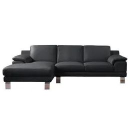 Ecksofa Egoitaliano "Shakira, Design und super Sitzkomfort auf hohem Niveau, tolle Details" Sofas Gr. B/H/T: 236cm x 84cm x 152cm, Leder BULL, Recamiere links, schwarz mit Recamiere, L-Form, edle Füße