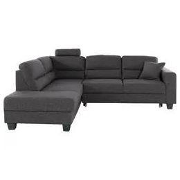 Ecksofa Trendmanufaktur "Chamber, L-Form" Sofas Gr. B/H/T: 245cm x 85cm x 203cm, Struktur grob, Ottomane links, Mit Schlaffunktion, schwarz (obsidian) inklusive einer Kopfstütze, wahlweise mit Schlaffunktion