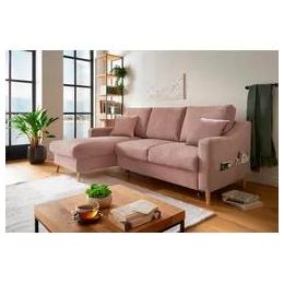 Ecksofa Inosign "Valentina L-Form" Sofas Gr. B/H/T: 228cm x 94cm x 150cm, Luxus-Microfaser, Recamiere links-Bettfunktion rechts, rosa (flamingo) 2 Zierkissen, mit Seitentasche, ausziehbarer Liegefläche, Bettkasten