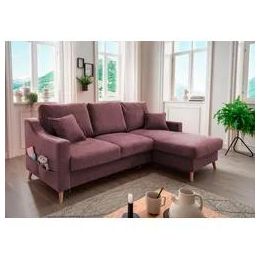 Ecksofa Inosign "Valentina L-Form" Sofas Gr. B/H/T: 228cm x 94cm x 150cm, Struktur, Recamiere rechts-Bettfunktion links, rot (bordeaux) 2 Zierkissen, mit Seitentasche, ausziehbarer Liegefläche, Bettkasten