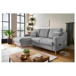 Ecksofa Inosign "Valentina L-Form" Sofas Gr. B/H/T: 228cm x 94cm x 150cm, Luxus-Microfaser, Recamiere links-Bettfunktion rechts, grau 2 Zierkissen, mit Seitentasche, ausziehbarer Liegefläche, Bettkasten