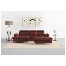 Sit & More Ecksofa SIT & MORE "Cabrio L-Form" Sofas Gr. B/H/T: 295cm x 87cm x 180cm, NaturLEDER, Recamiere links, mit Sitztiefenverstellung-mit Kopfteilverstellung-mit Armteilfunktion-mit 2 Nierenkissen-Rücken Spannstoff, rot (merlot) mit Sitztiefen- und Armteilverstellung sowie Federkern, 2 Nierenkissen