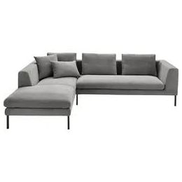 Ecksofa 3C Candy "Marango L-Form" Sofas Gr. B/H/T: 301cm x 83cm x 201cm, Feincord, Ottomane links, grau Lose Rücken- und Sitzkissen, Feincord