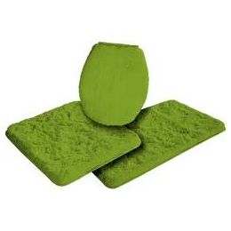 Möve Badematte MÖVE "Essentail/Superwuschel" Badematten Gr. 3-tlg. Hänge-WC Set, 3 St., Polyester, grün (peridot) Microfaser-Badematte, Badteppich, rechteckig, rund & als 3-tlg. Set