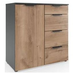 Kombikommode wimex "Level by fresh to go" Sideboards Gr. B/H/T: 81cm x 84cm x 41cm, 4 St., schwarz (front plankeneiche nachbildung/ korpus graphit) 1-türig mit 4 Schubladen, soft-close Funktion, 81cm breit, 84cm hoch