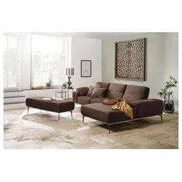 Ecksofa W.Schillig "run" Sofas Gr. B/H/T: 299 cm x 88 cm x 178 cm, Longlife Xtra-Leder Z73, Recamiere rechts, mit Sitztiefenverstellung, braun (macchiato z73) mit Holzsockel, Füße in Bronze pulverbeschichtet, Breite 299 cm