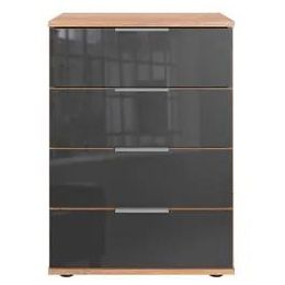 Nachtkommode wimex "Saigon" Sideboards Gr. B/H/T: 52cm x 74cm x 38cm, 4 St., grau (plankeneiche nachbildung/ glas grey) mit 4 Schubladen, wahlweise Glas-oder Spiegelfronten