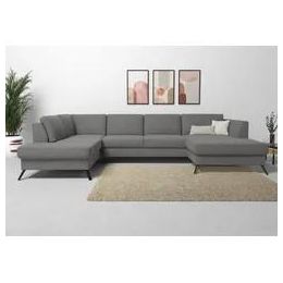 Sit & More Wohnlandschaft SIT & MORE "Olsen U-Form" Sofas Gr. B/H/T: 335cm x 88cm x 201cm, Soft clean, Ottomane links, ohne Bettfunktion-ohne Stauraum-mit Sitztiefenverstellung, grau inklusive Sitztiefenverstellung, wahlweise mit Bettfunktion, 15cm hoch