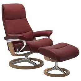 Relaxsessel stressless "View" Sessel Gr. Leder PALOMA, Cross Base Eiche, Relaxfunktion-Drehfunktion-PlusTMSystem-Gleitsystem-BalanceAdaptTM, B/H/T: 82cm x 109cm x 81cm, rot (cherry paloma) mit Signature Base, Größe M,Gestell Eiche