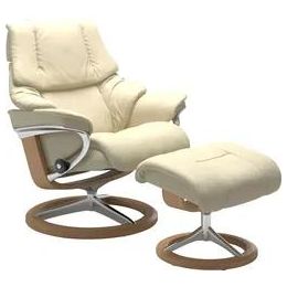 Relaxsessel stressless "Reno" Sessel Gr. Leder PALOMA, Signature Base Eiche, Relaxfunktion-Drehfunktion-PlusTMSystem-Gleitsystem-BalanceAdaptTM, B/H/T: 92cm x 100cm x 80cm, beige (vanilla paloma) mit Signature Base, Größe S, M & L, Gestell Eiche