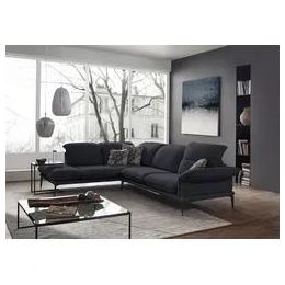 Ecksofa W.Schillig "sherry" Sofas Gr. B/H/T: 302cm x 81cm x 230cm, Flachgewebe W82, Ottomane links, mit Kopfteilverstellung-mit Armlehnenverstellung, blau (dark blue w82) mit Kopfstützenverstellung, Winkelfüße in Schwarz, Breite 302 cm