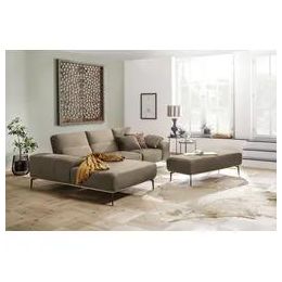 Ecksofa W.Schillig "run" Sofas Gr. B/H/T: 299cm x 88cm x 178cm, Longlife Xtra-Leder Z73, Recamiere links, mit Sitztiefenverstellung, beige (stone z73) mit Holzsockel, Füße in Bronze pulverbeschichtet, Breite 299 cm