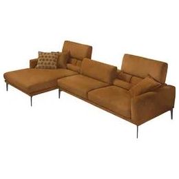 Ecksofa Egoitaliano "Masu, Design trifft sensationellen Sitzkomfort" Sofas Gr. B/H/T: 277 cm x 95 cm x 157 cm, Luxus-Microfaser Lederoptik, Recamiere links, braun (cognac) inkl. 2 Kissenrollen, Rückenelemente manuell verstellbar, Metallfüße